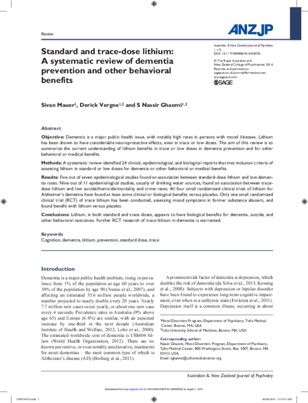 (PDF) Standard and trace-dose lithium: a systematic review of dementia ...