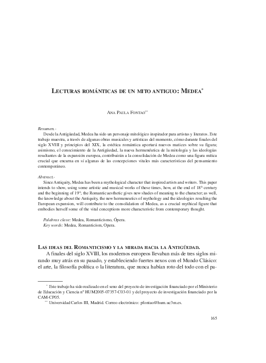 (PDF) Lecturas románticas de un mito antiguo: Medea
