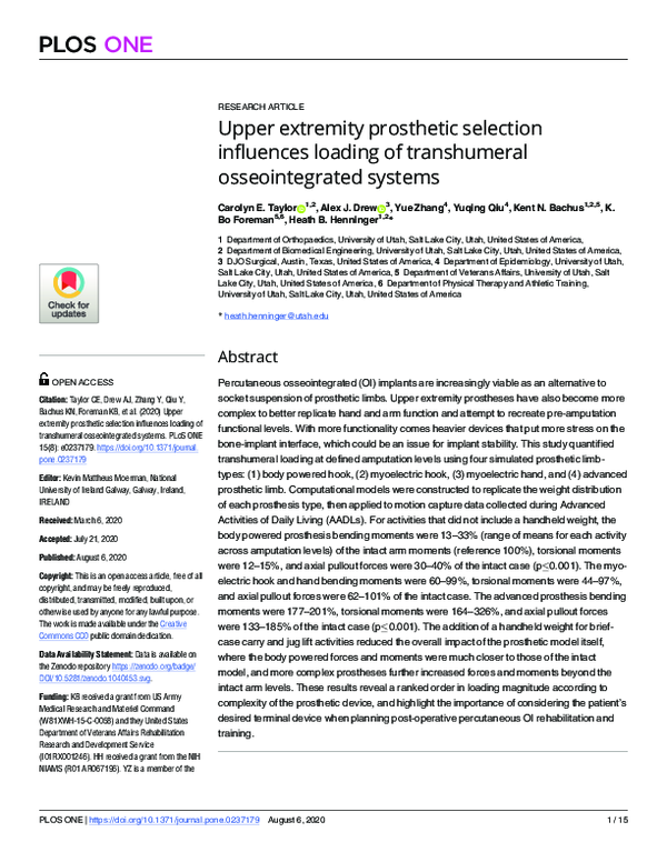 (PDF) Upper extremity prosthetic selection influences loading of ...