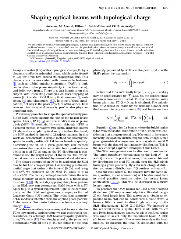 (PDF) Shaping optical beams with topological charge