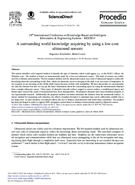 (PDF) A Surrounding World Knowledge Acquiring by Using a Low-cost Ultrasound Sensors