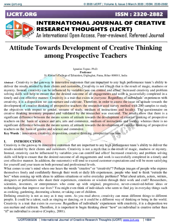 Pdf Attitude Towards Development Of Creative Thinking Among