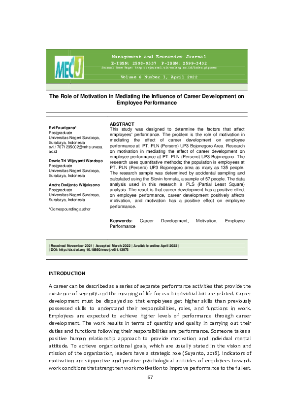 (PDF) The Role of Motivation in Mediating the Influence of Career Development on Employee ...