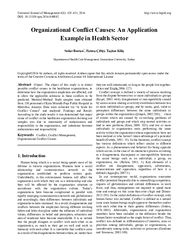 (PDF) Organizational Conflict Causes: An Application Example in Health ...