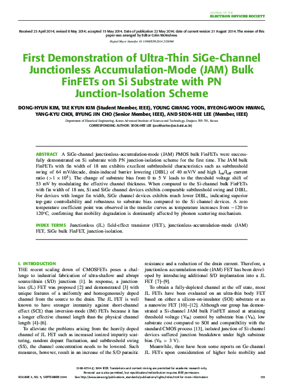 (PDF) First Demonstration of Ultra-Thin SiGe-Channel Junctionless Accumulation-Mode (JAM) Bulk ...