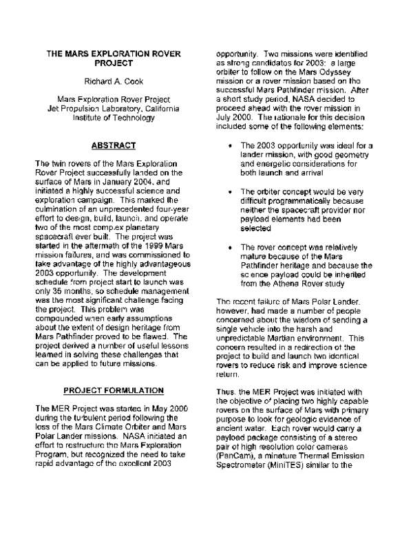 (PDF) The Mars exploration rover project