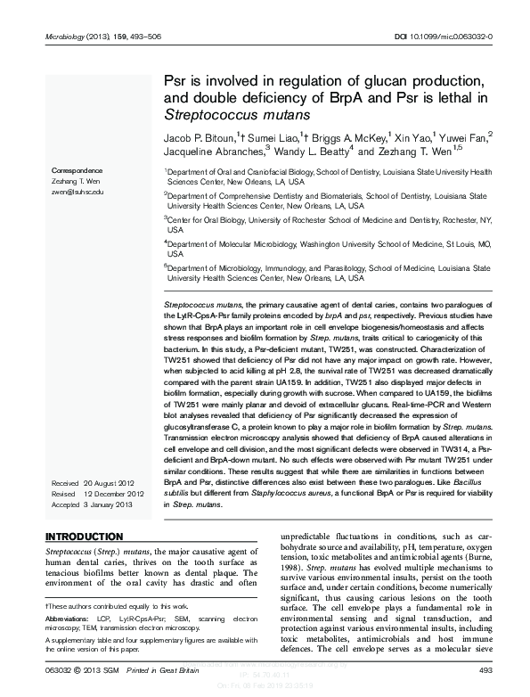 (PDF) Psr is involved in regulation of glucan production, and double ...