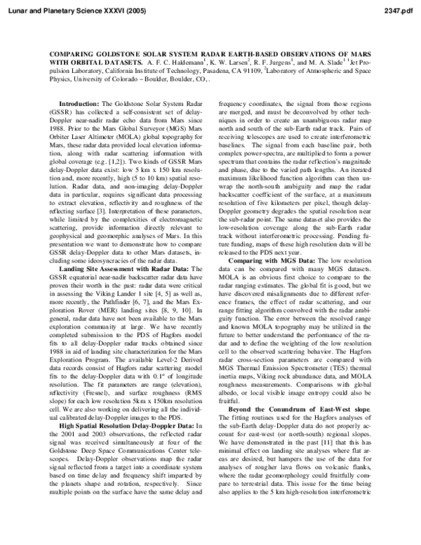 (PDF) Comparing Goldstone Solar System Radar Earth-based Observations ...