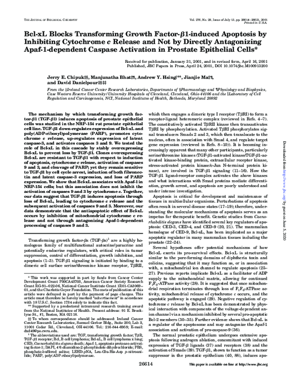 (PDF) Bcl-xL blocks transforming growth factor-beta 1-induced apoptosis by inhibiting cytochrome ...
