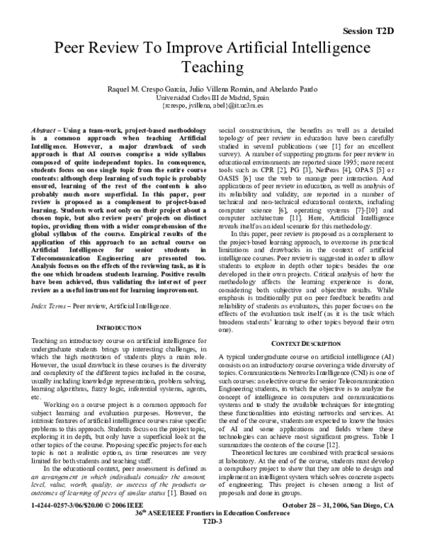 (PDF) Peer Review To Improve Artificial Intelligence Teaching