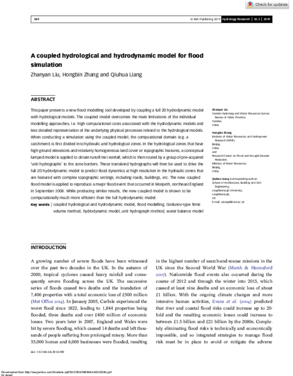 (PDF) A coupled hydrological and hydrodynamic model for flood simulation