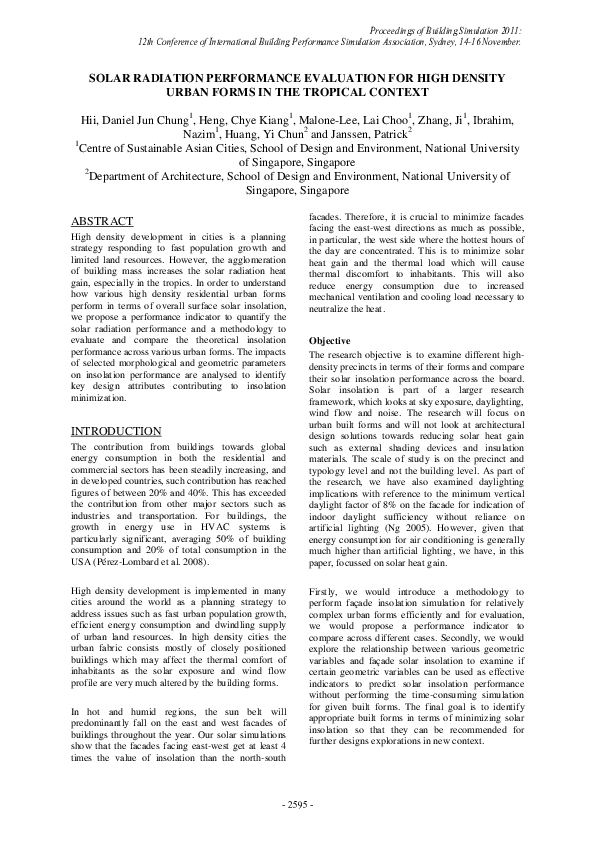 (PDF) Solar Radiation Performance Evaluation for High Density Urban ...