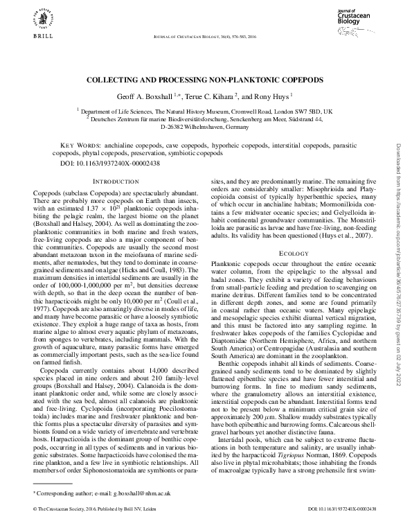 (PDF) Collecting and processing non-planktonic copepods