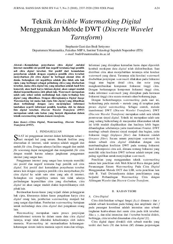 (PDF) Teknik Invisible Watermarking Digital Menggunakan Metode DWT ...
