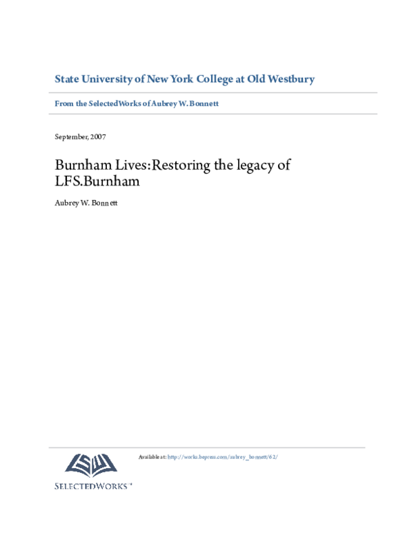 (PDF) Burnham Lives: Restoring the legacy of LFS. Burnham