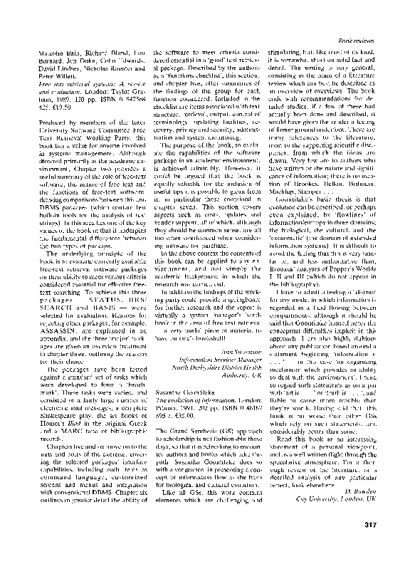 (PDF) Free text retrieval systems: A review and evaluation