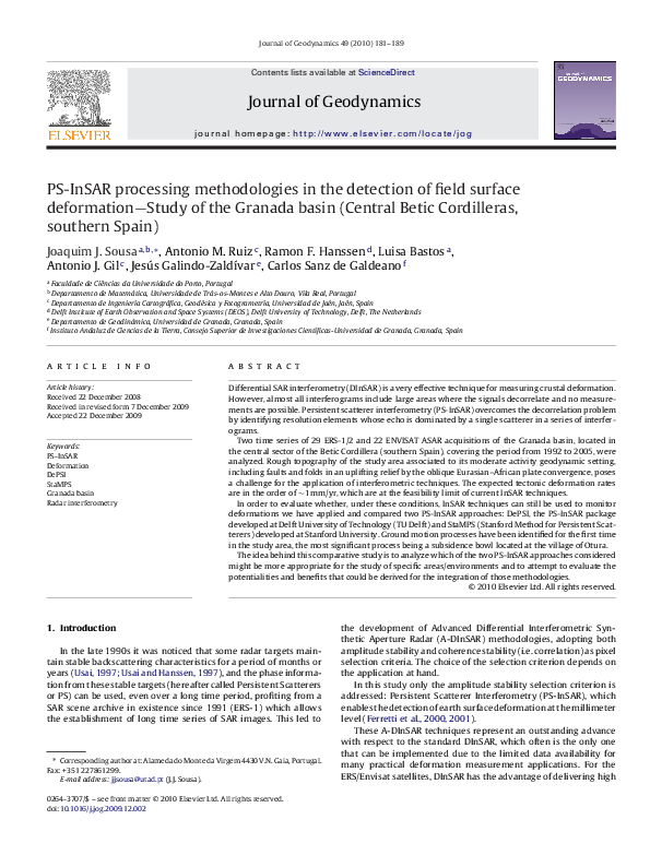 (PDF) PS-InSAR processing methodologies in the detection of field surface deformation—Study of ...