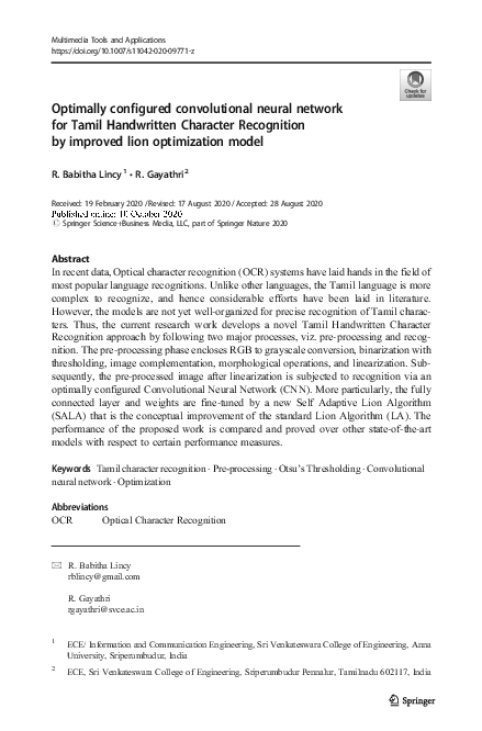 Pdf Optimally Configured Convolutional Neural Network For Tamil Handwritten Character