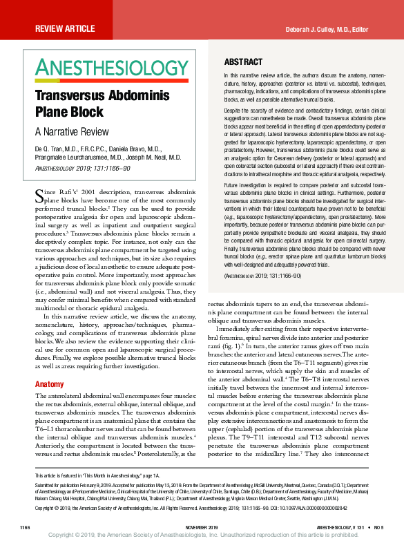 (PDF) Transversus Abdominis Plane Block