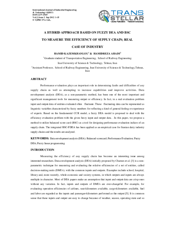 (PDF) A Hybrid Approach Based on Fuzzy Dea and BSC to Measure the Efficiency of Supply Chain ...