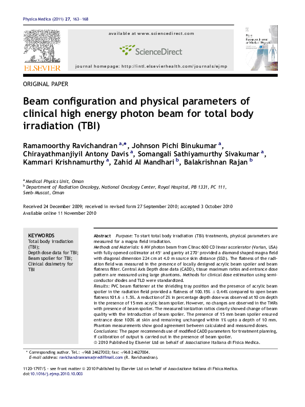 (PDF) Beam configuration and physical parameters of clinical high energy photon beam for total ...
