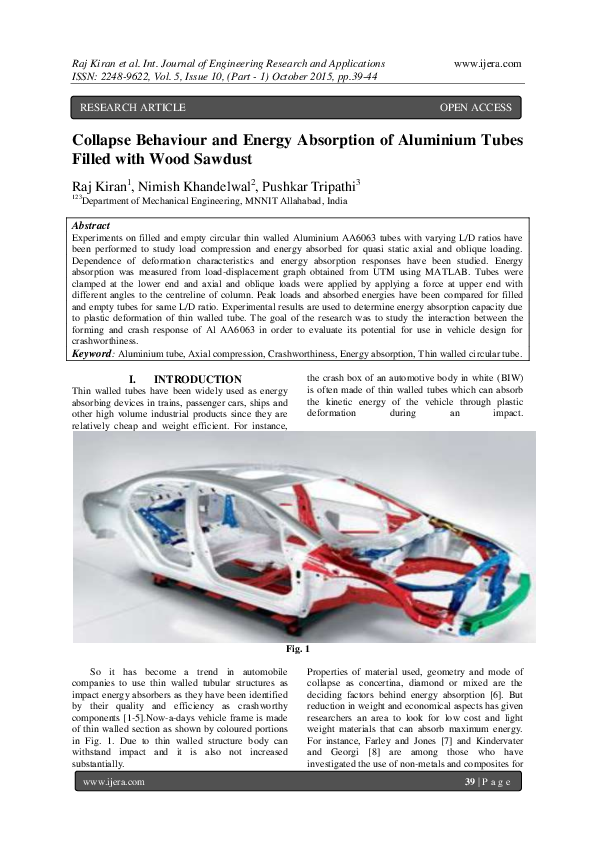 (PDF) Collapse Behaviour and Energy Absorption of Aluminium Tubes Filled with Wood Sawdust