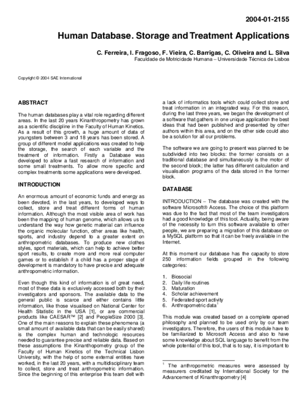 (PDF) Human Database. Storage and Treatment Applications