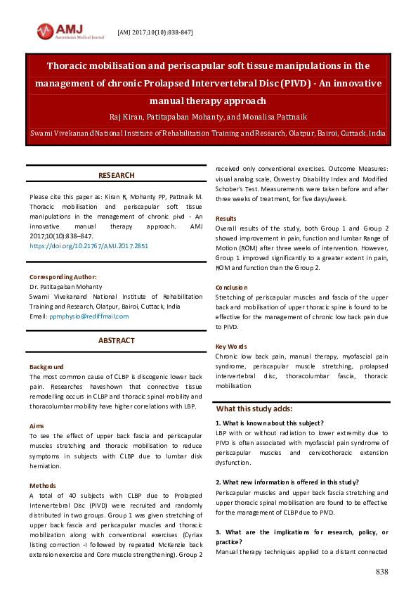(PDF) Thoracic mobilisation and periscapular soft tissue manipulations ...