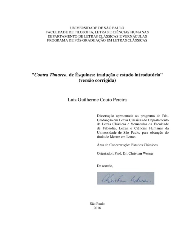 (PDF) Contra Timarco de Ésquines: tradução e estudo introdutório | Luiz ...