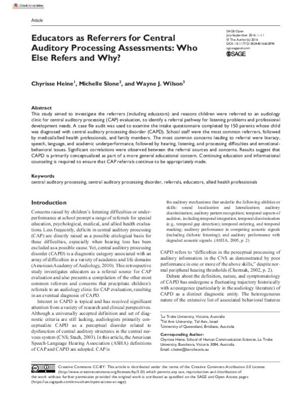 (PDF) Educators as Referrers for Central Auditory Processing ...