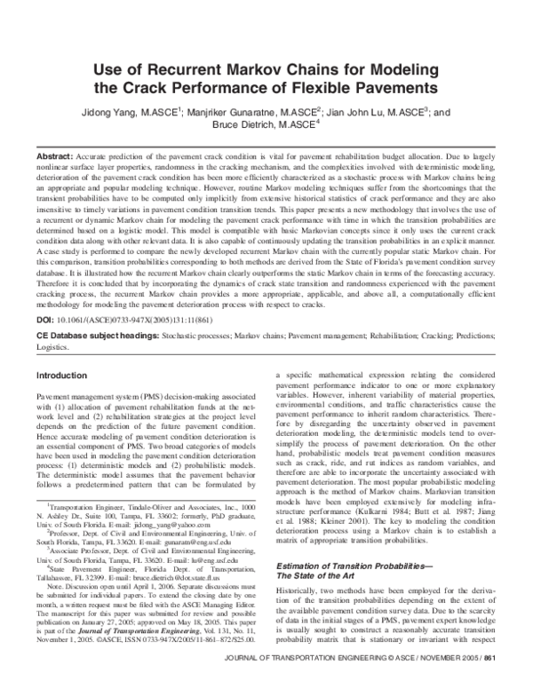 (PDF) Use of Recurrent Markov Chains for Modeling the Crack Performance of Flexible Pavements