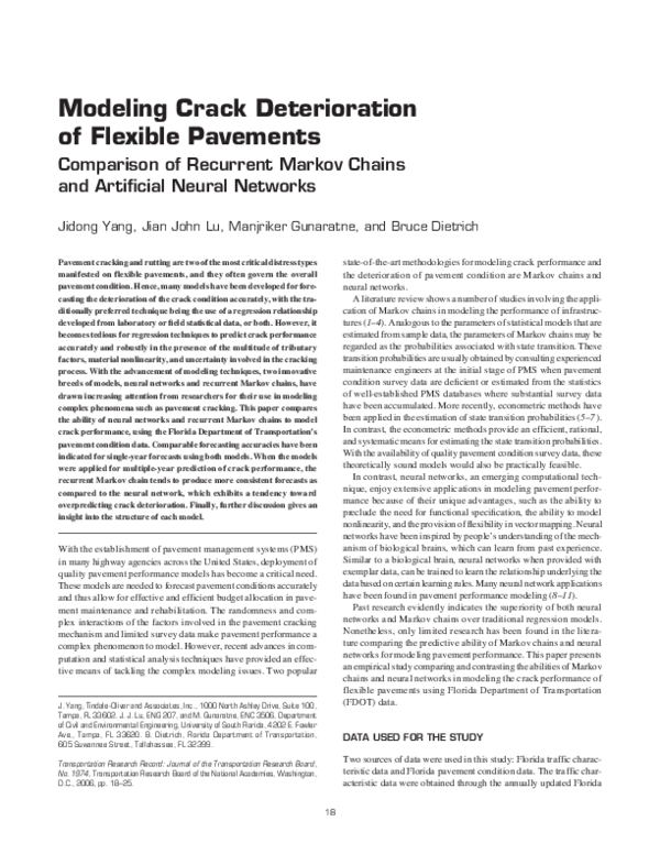 (PDF) Modeling Crack Deterioration of Flexible Pavements: Comparison of Recurrent Markov Chains ...