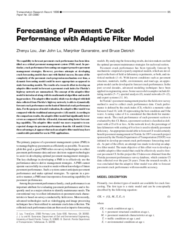 (PDF) Forecasting of Pavement Crack Performance with Adaptive Filter Model