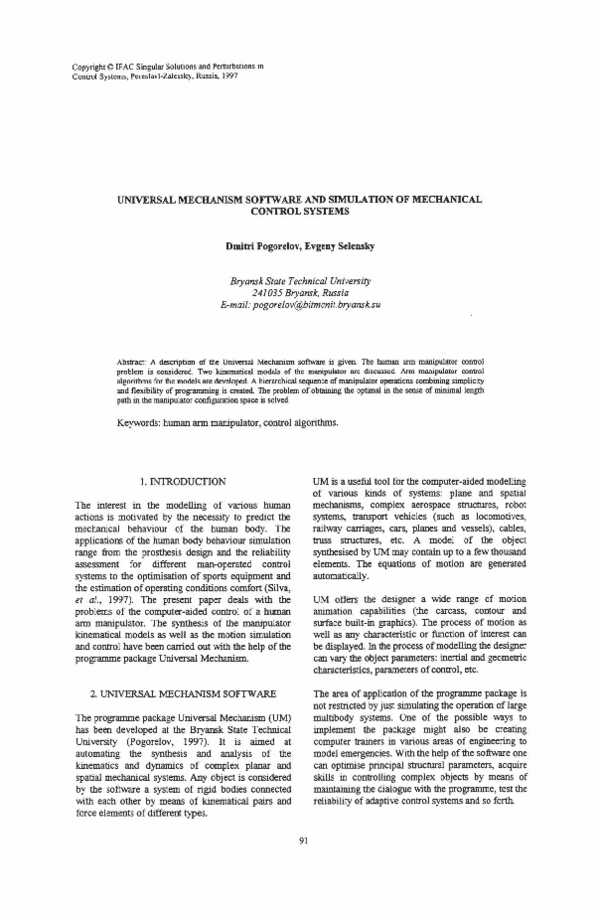 (PDF) Universal Mechanism Software and Simulation of Mechanical Control ...