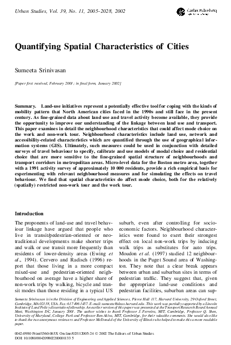 Pdf Quantifying Spatial Characteristics Of Cities