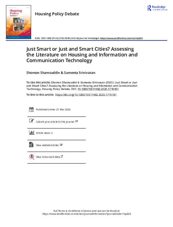 (PDF) Just Smart or Just and Smart Cities? Assessing the Literature on ...