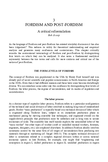 (PDF) Fordism and post-Fordism : a critical reformulation