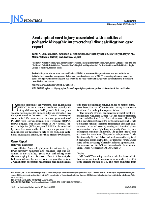 (PDF) Acute spinal cord injury associated with multilevel pediatric ...