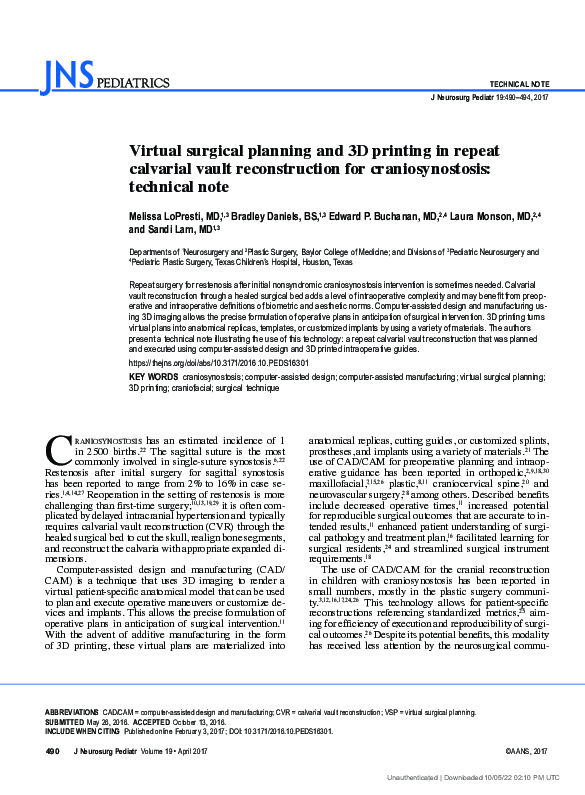 (PDF) Virtual surgical planning and 3D printing in repeat calvarial ...