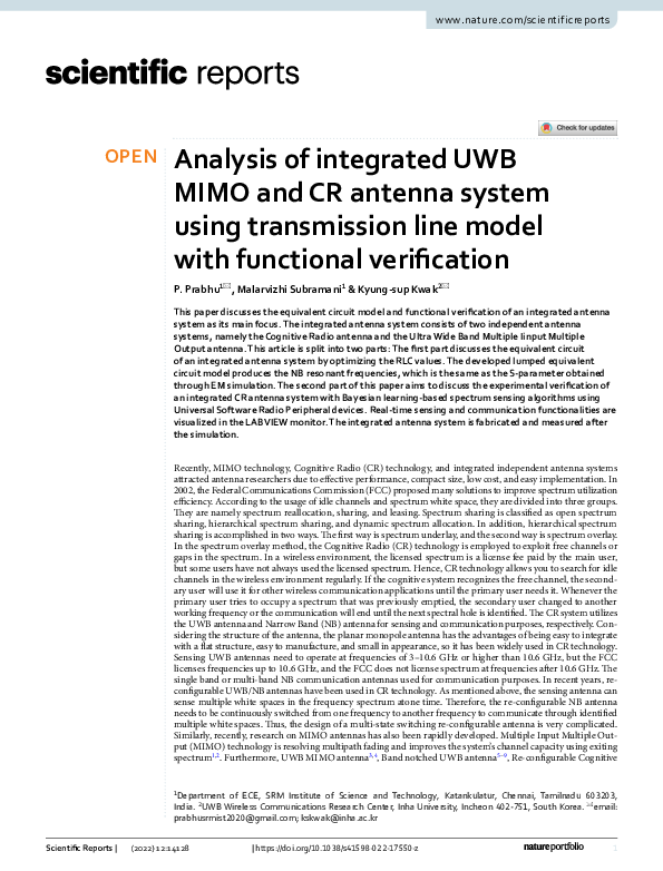 (PDF) Analysis of integrated UWB MIMO and CR antenna system using transmission line model with ...