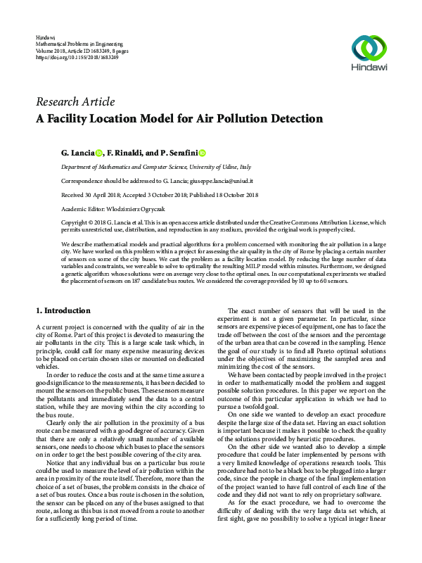 (PDF) A Facility Location Model for Air Pollution Detection