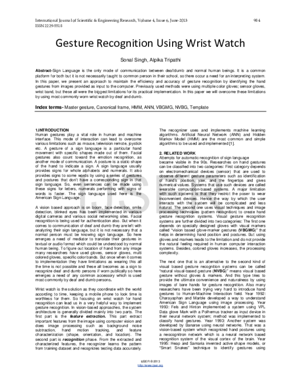 (PDF) Gesture Recognition Using Wrist Watch