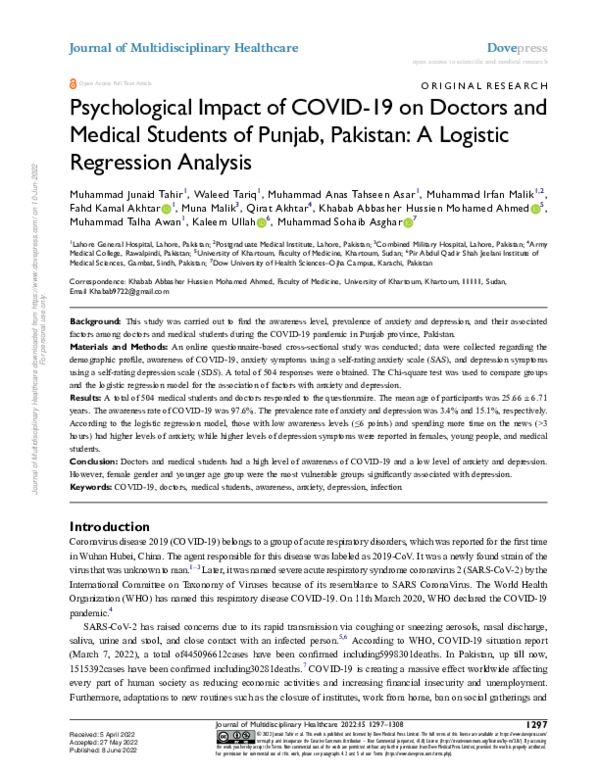 (PDF) Psychological Impact of COVID-19 on Doctors and Medical Students ...