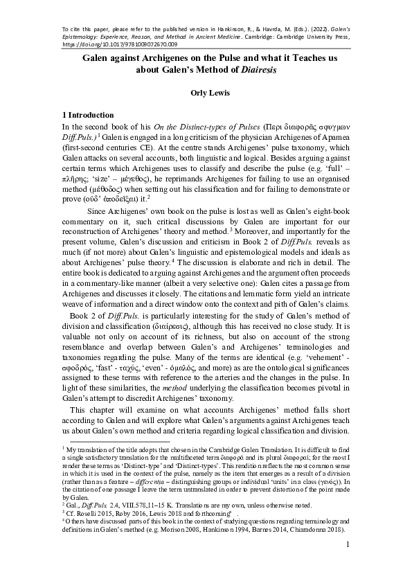 (PDF) Galen against Archigenes on the Pulse and what it Teaches us ...