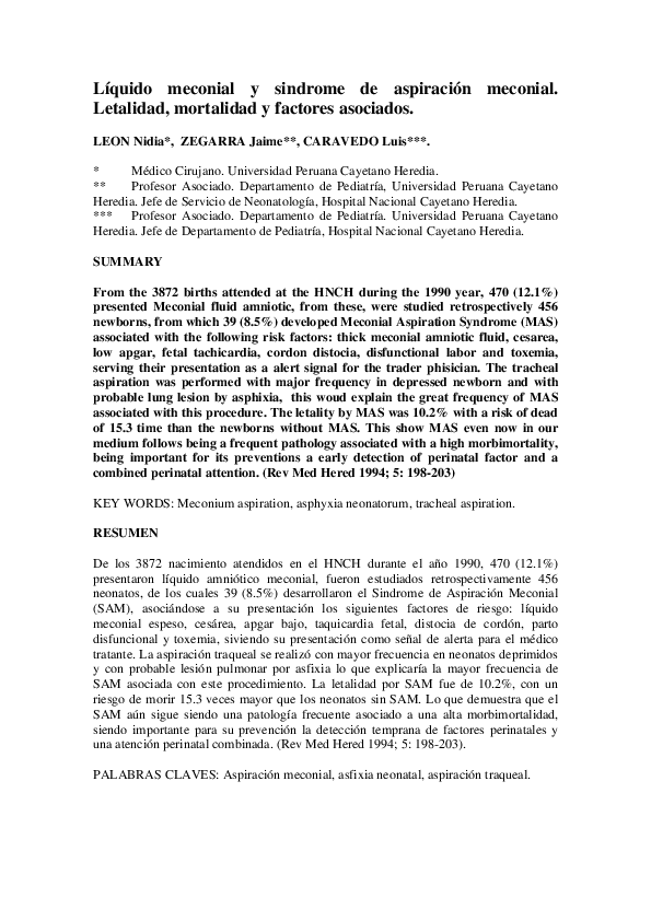 (PDF) Líquido meconial y sindrome de aspiración meconial. Letalidad ...