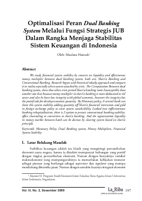 (PDF) Optimalisasi Peran Dual Banking System Melalui Fungsi Strategis ...