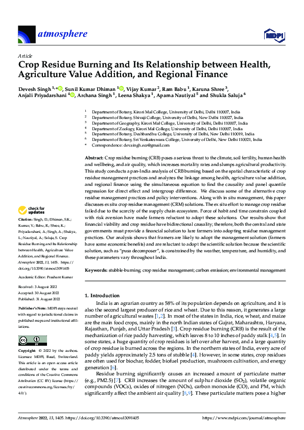 (PDF) Crop Residue Burning and Its Relationship between Health, Agriculture Value Addition, and ...