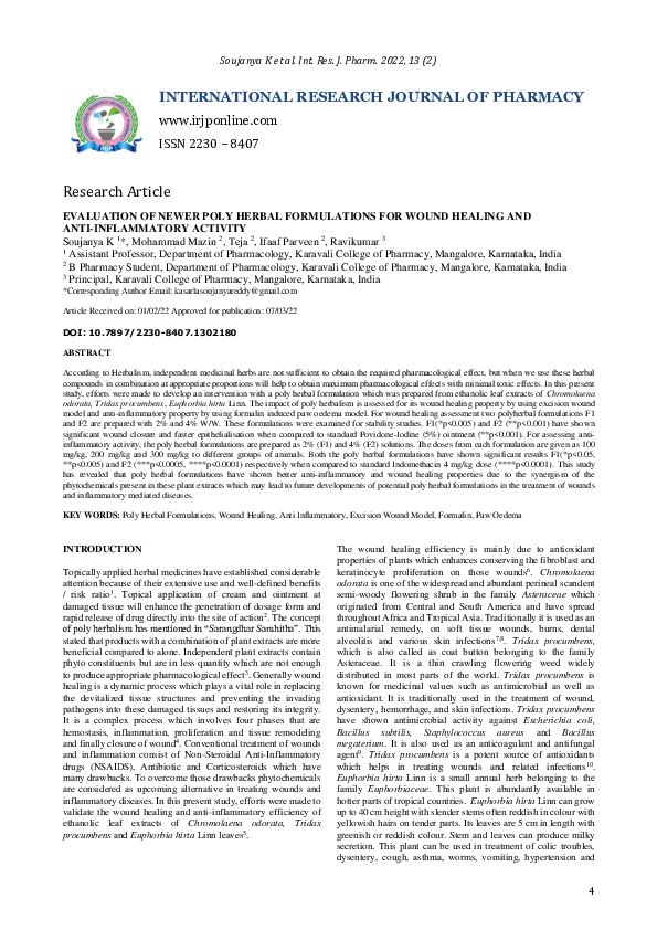 (PDF) Evaluation of Newer Poly Herbal Formulations for Wound Healing ...