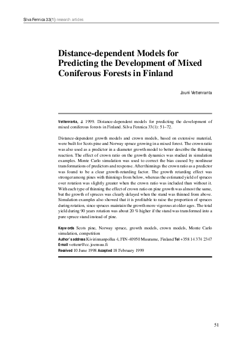 (PDF) Distance-dependent models for predicting the development of mixed ...