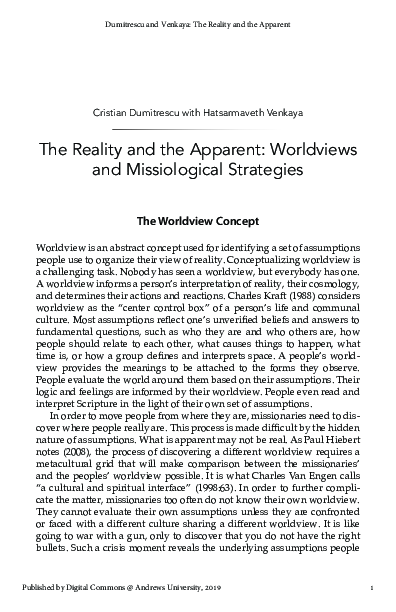 (PDF) The Reality and the Apparent: Worldviews and Missiological Strategies